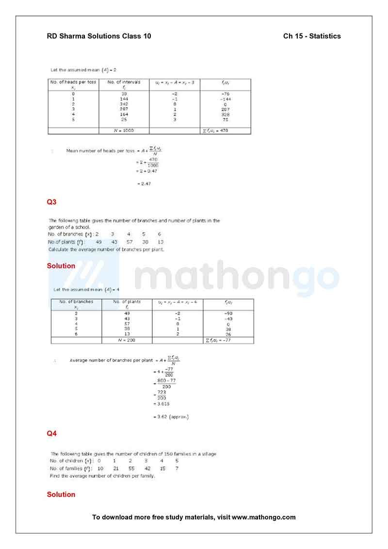RD Sharma Class 10 Solutions Chapter 15 – Statistics – MathonGo