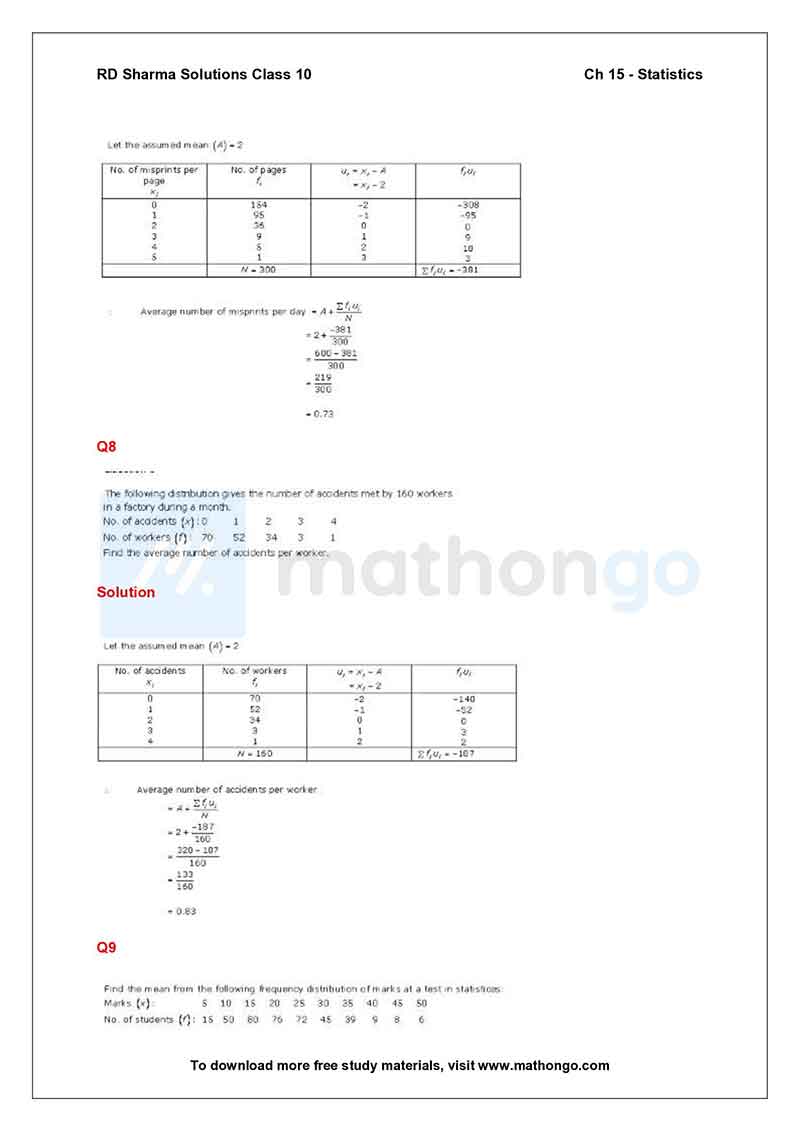 RD Sharma Class 10 Solutions Chapter 15 – Statistics – MathonGo