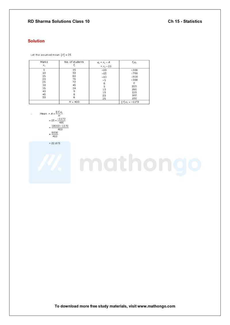 RD Sharma Class 10 Solutions Chapter 15 – Statistics – MathonGo