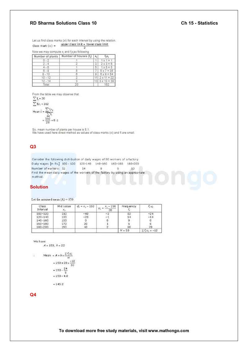 RD Sharma Class 10 Solutions Chapter 15 – Statistics – MathonGo