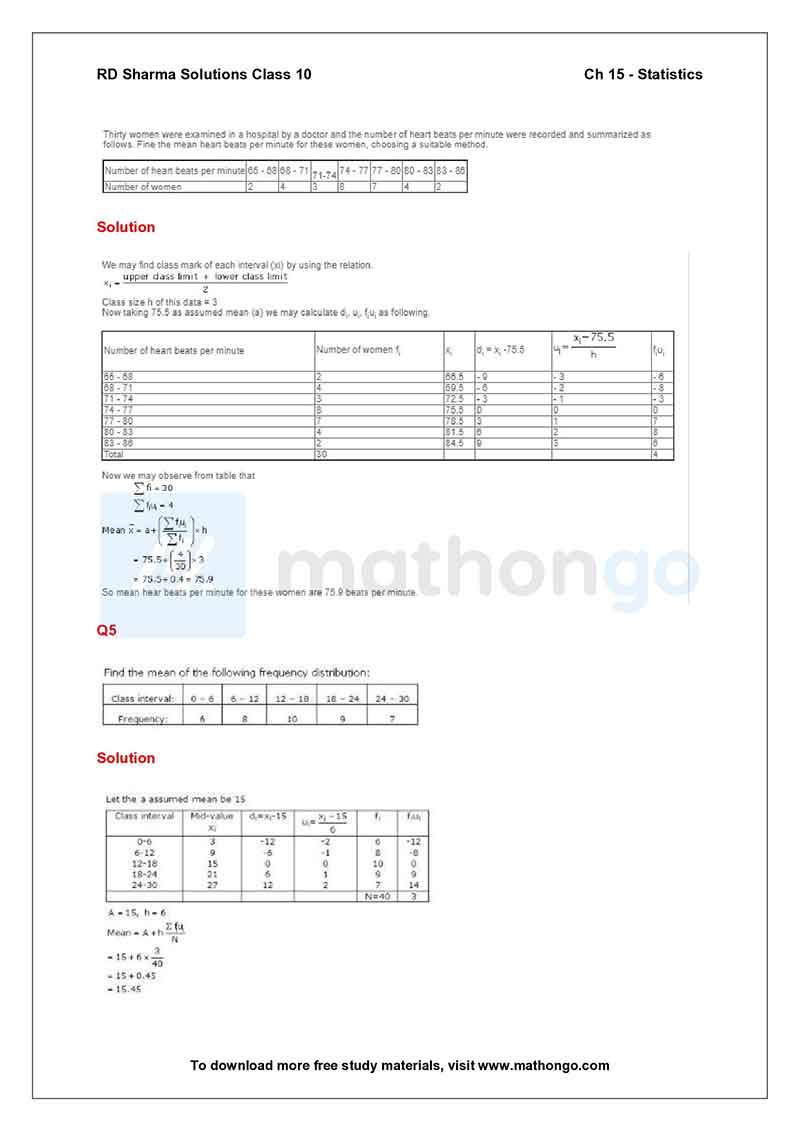 RD Sharma Class 10 Solutions Chapter 15 – Statistics – MathonGo