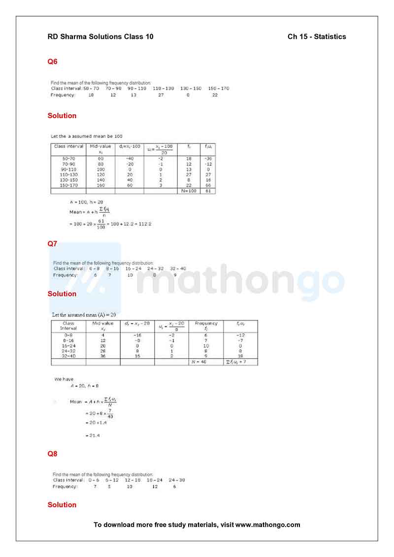 RD Sharma Class 10 Solutions Chapter 15 – Statistics – MathonGo