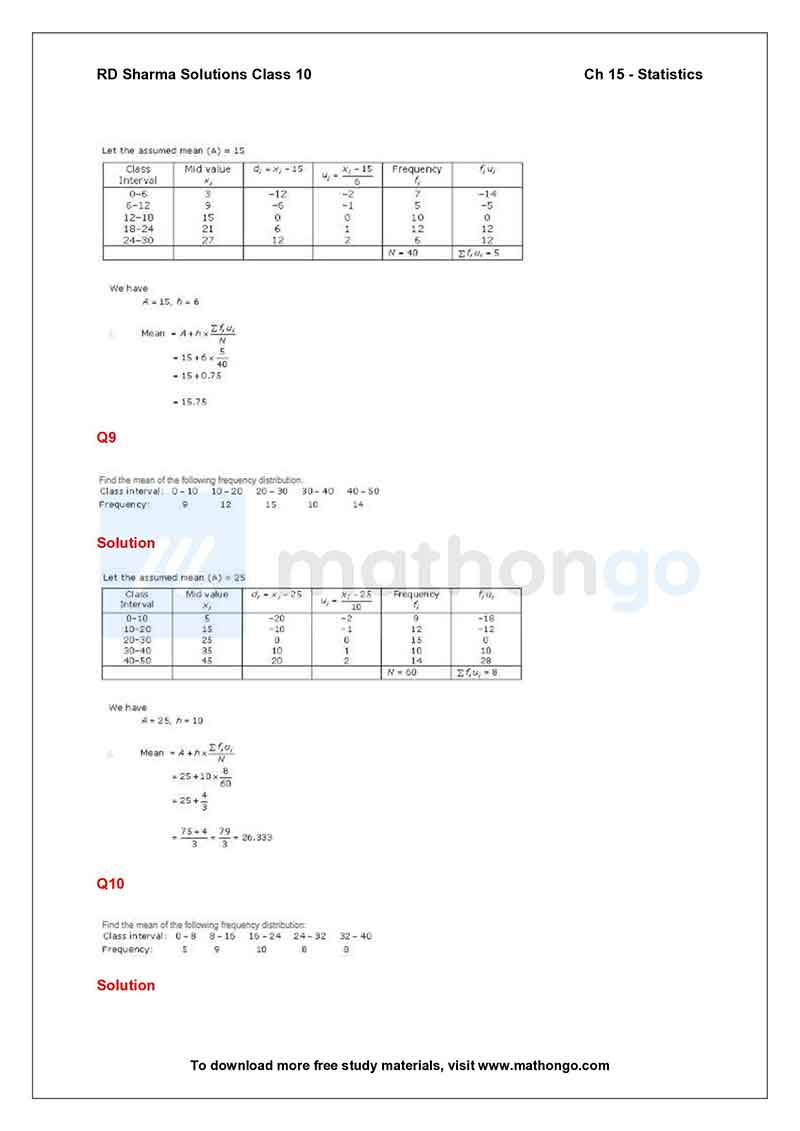 RD Sharma Class 10 Solutions Chapter 15 – Statistics – MathonGo