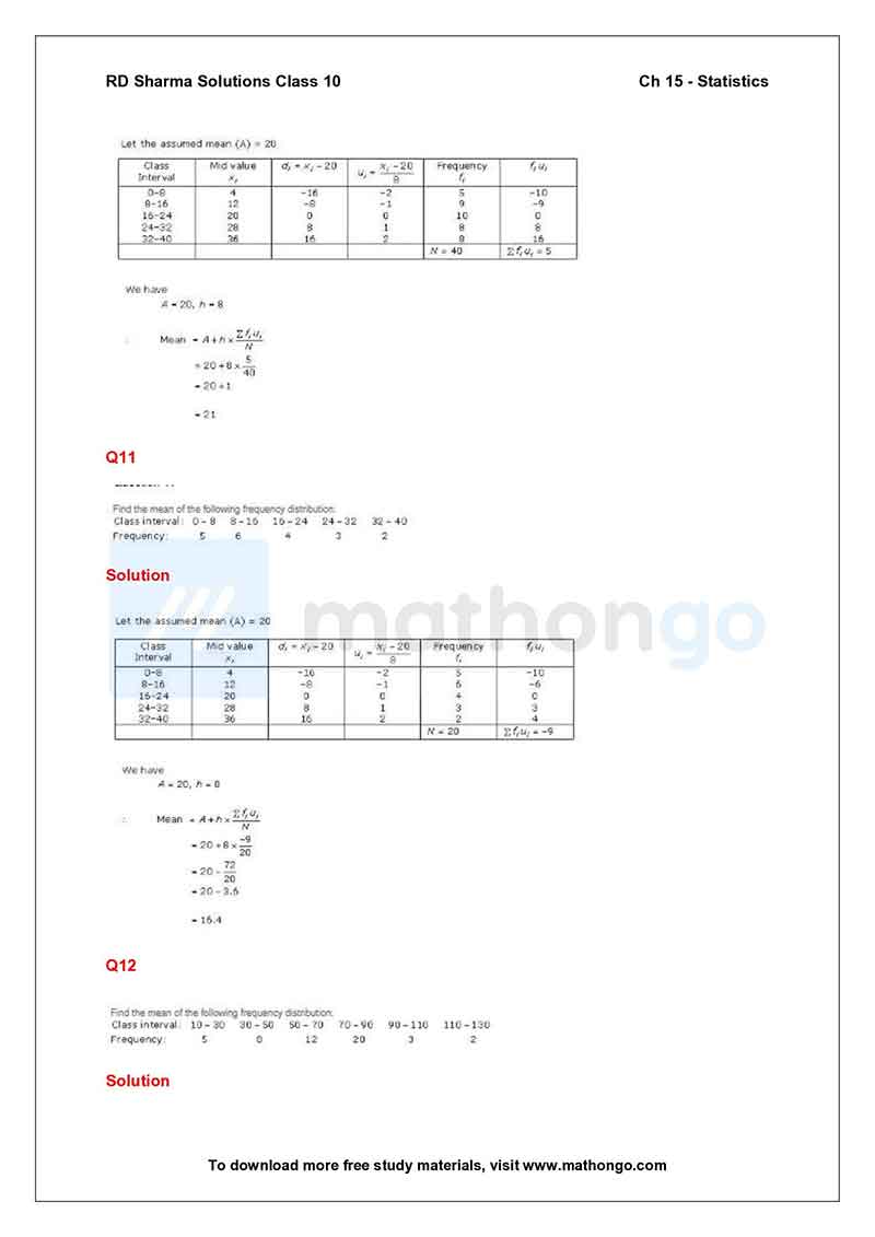 RD Sharma Class 10 Solutions Chapter 15 – Statistics – MathonGo