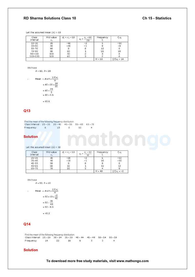 RD Sharma Class 10 Solutions Chapter 15 – Statistics – MathonGo