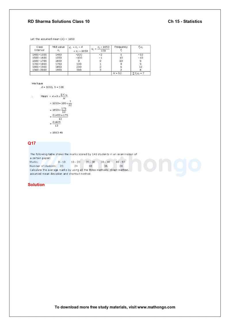 RD Sharma Class 10 Solutions Chapter 15 – Statistics – MathonGo