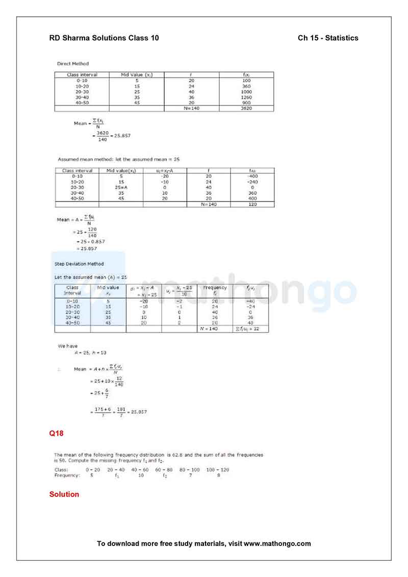 RD Sharma Class 10 Solutions Chapter 15 – Statistics – MathonGo