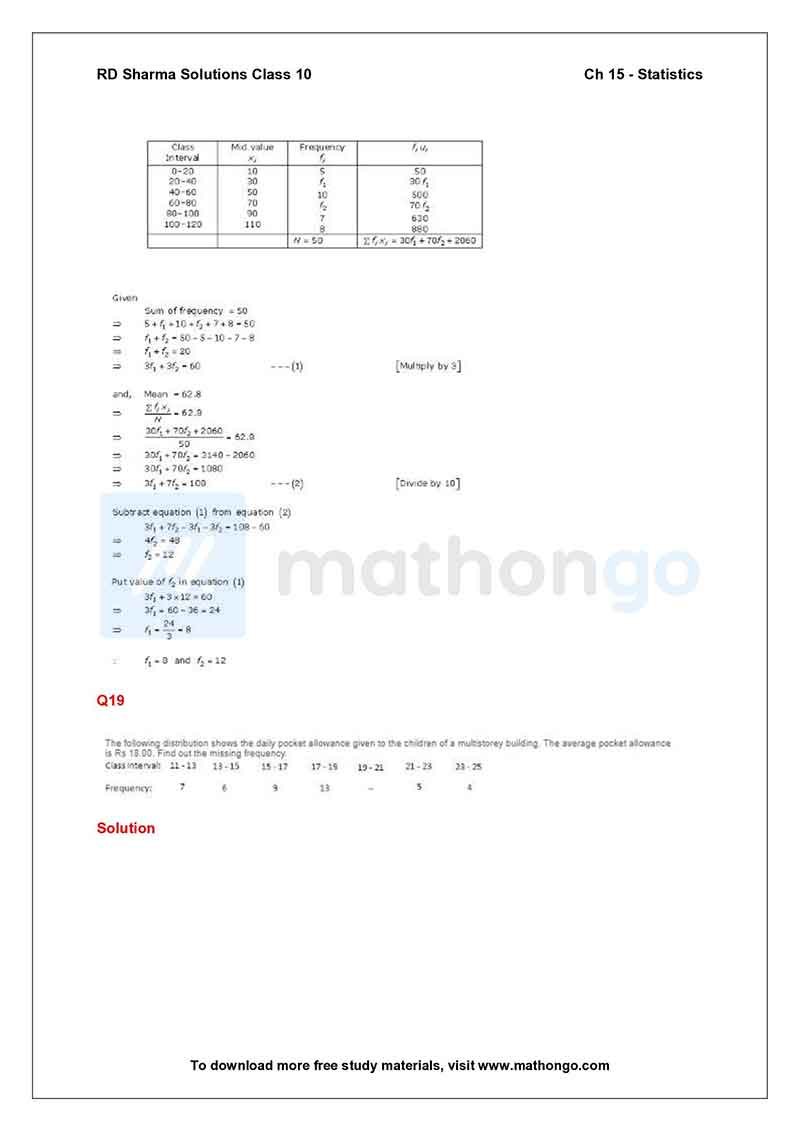 RD Sharma Class 10 Solutions Chapter 15 – Statistics – MathonGo