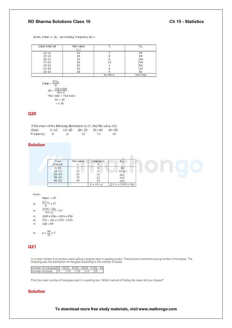 RD Sharma Class 10 Solutions Chapter 15 – Statistics – MathonGo