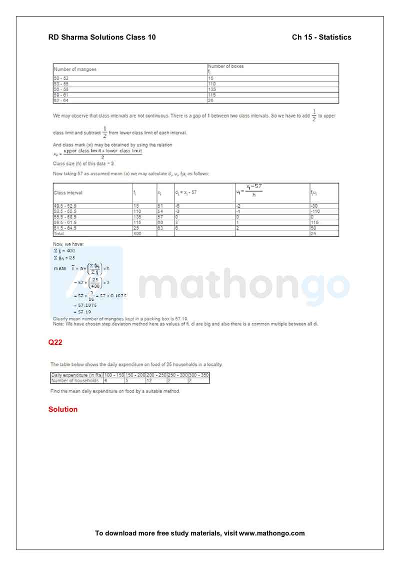 RD Sharma Class 10 Solutions Chapter 15 – Statistics – MathonGo