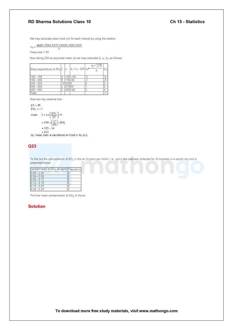 RD Sharma Class 10 Solutions Chapter 15 – Statistics – MathonGo