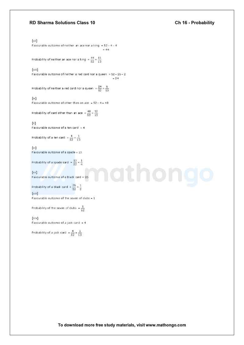 RD Sharma Class 10 Solutions Chapter 16 – Probability – MathonGo
