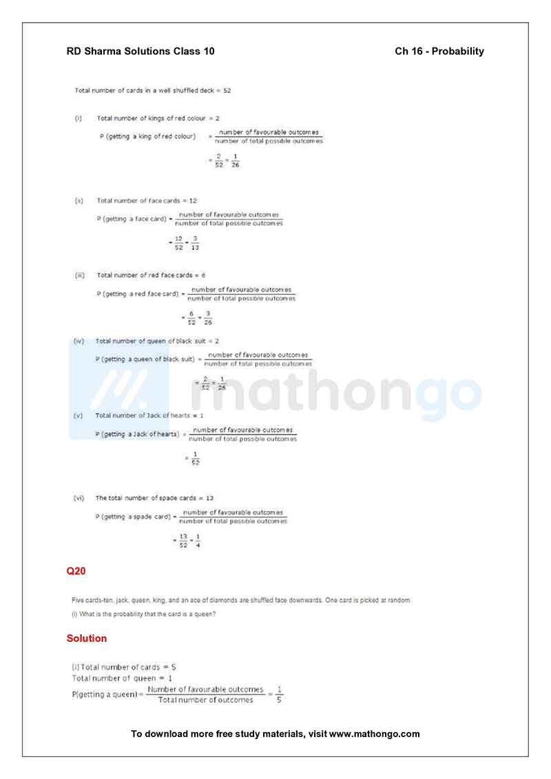 RD Sharma Class 10 Solutions Chapter 16 – Probability – MathonGo