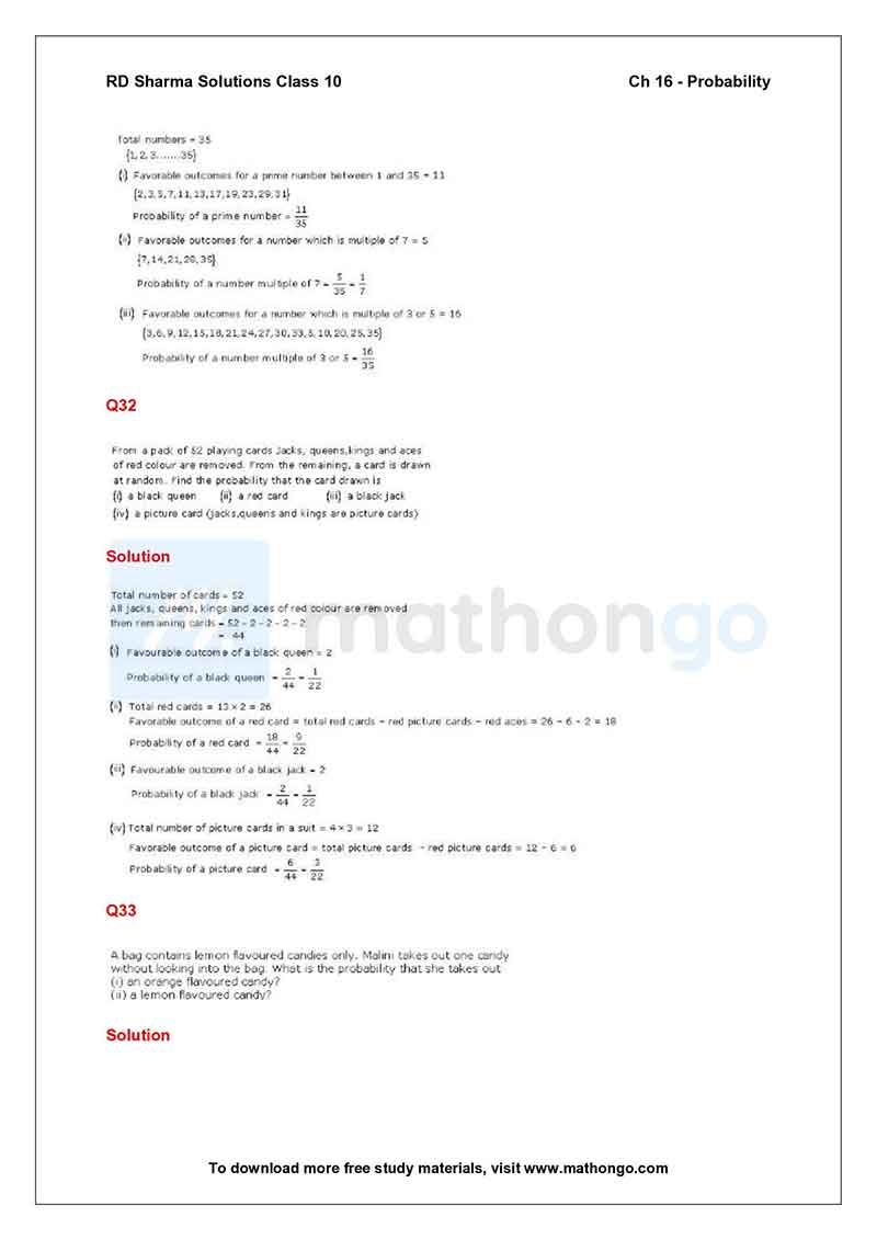 RD Sharma Class 10 Solutions Chapter 16 – Probability – MathonGo
