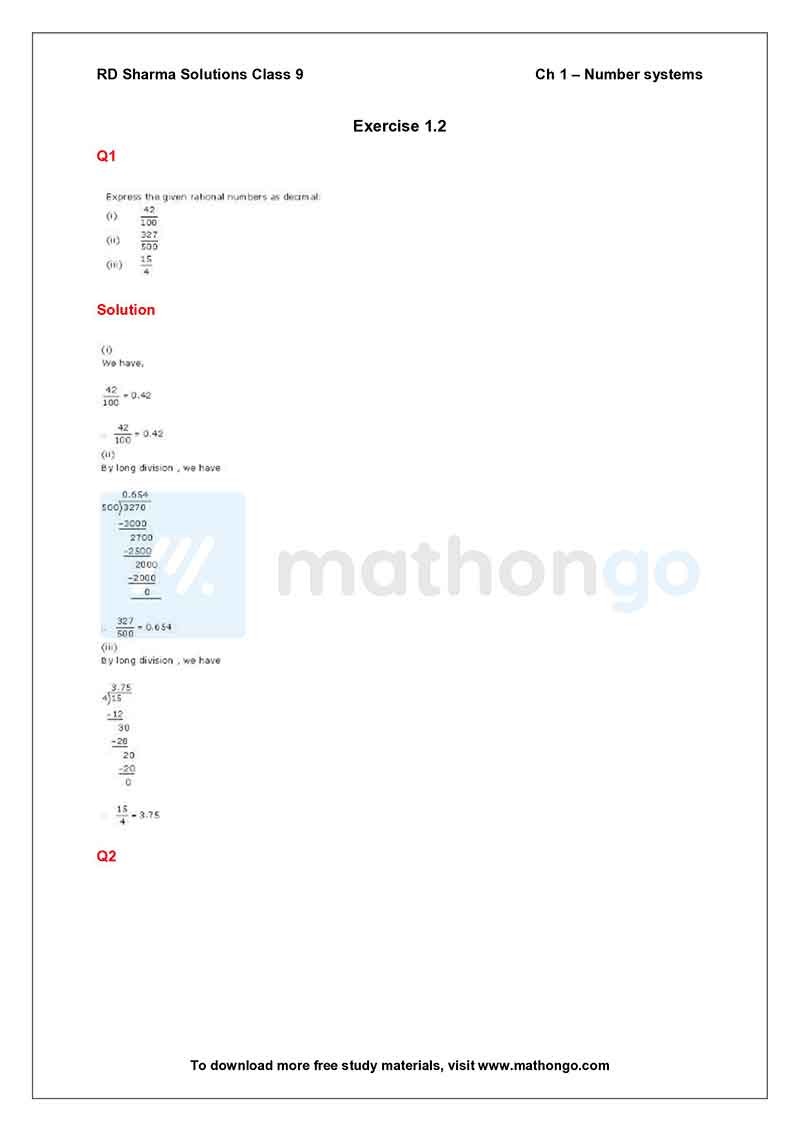 RD Sharma Class 9 Solutions Chapter 1 – Number System – MathonGo