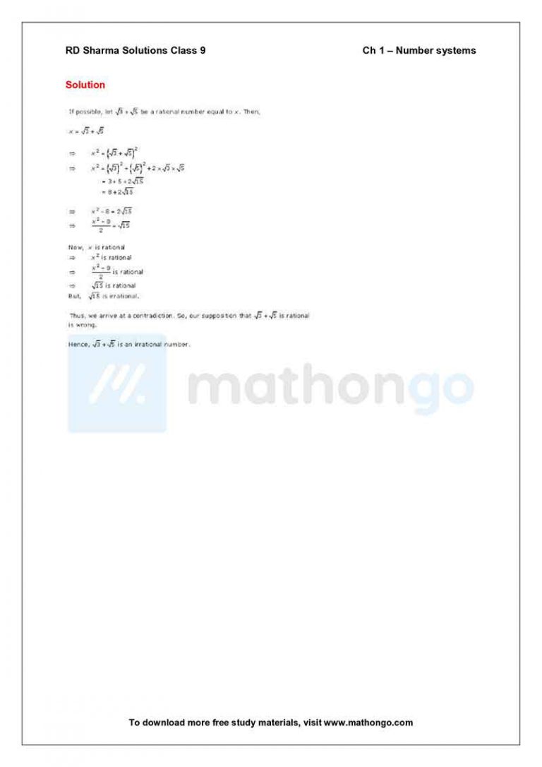 RD Sharma Class 9 Solutions Chapter 1 – Number System – MathonGo