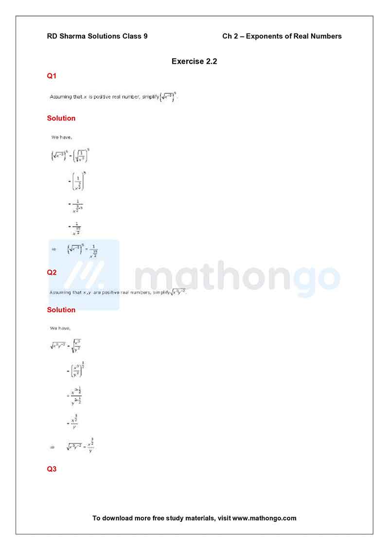 RD Sharma Class 9 Solutions Chapter 2 – Exponents of Real Numbers ...