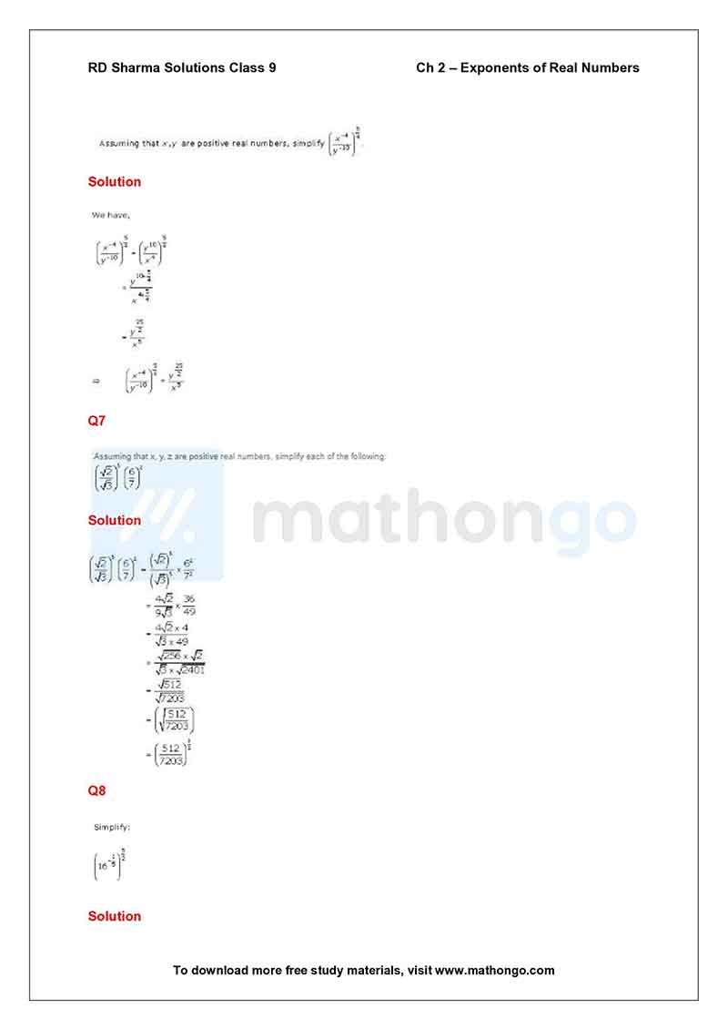 RD Sharma Class 9 Solutions Chapter 2 – Exponents of Real Numbers ...