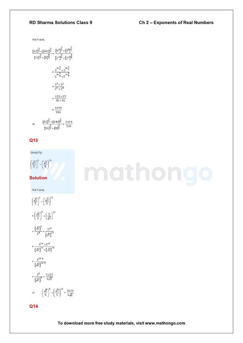 RD Sharma Class 9 Solutions Chapter 2 – Exponents of Real Numbers ...