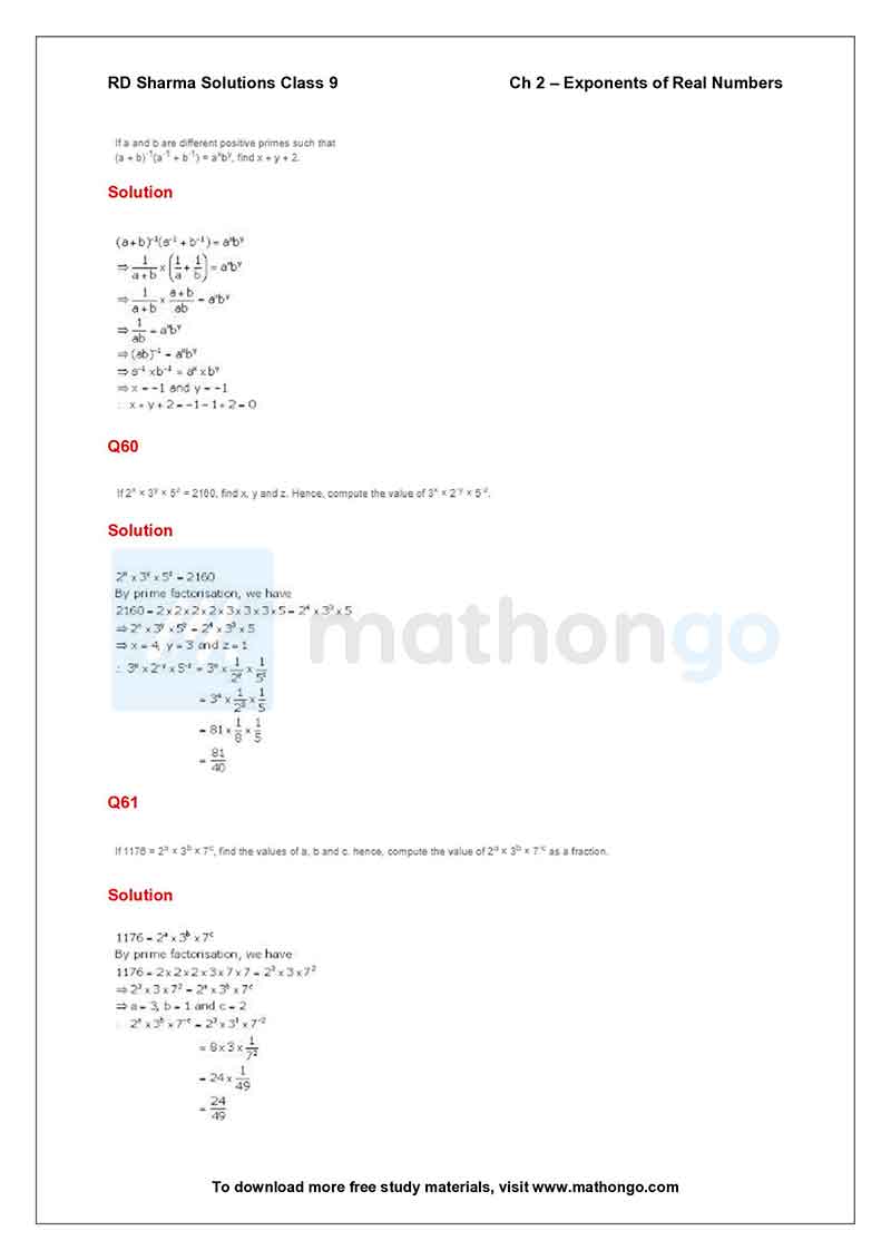 RD Sharma Class 9 Solutions Chapter 2 – Exponents of Real Numbers ...