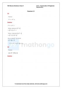 RD Sharma Class 9 Solutions Chapter 5 – Factorization of Algebraic Expressions – MathonGo