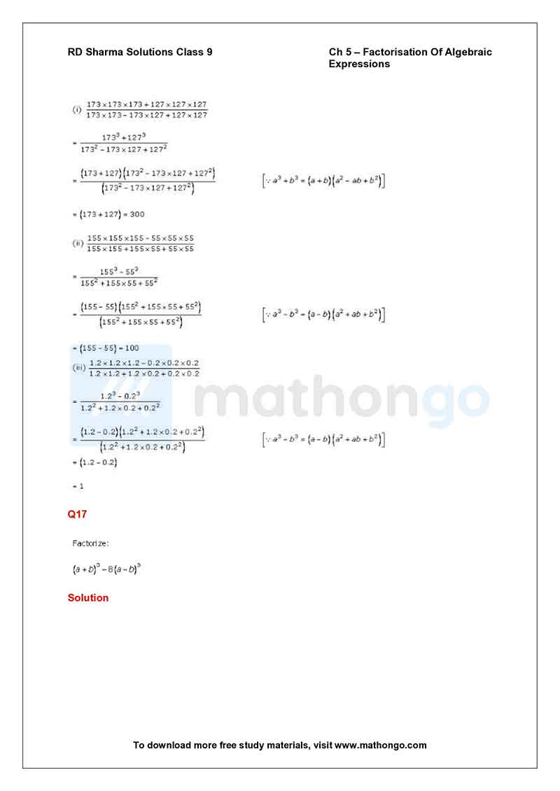 RD Sharma Class 9 Solutions Chapter 5 – Factorization of Algebraic ...