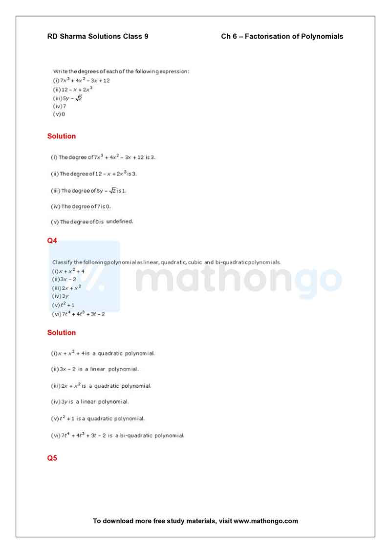 RD Sharma Class 9 Solutions Chapter 6 – Factorization of Polynomials ...