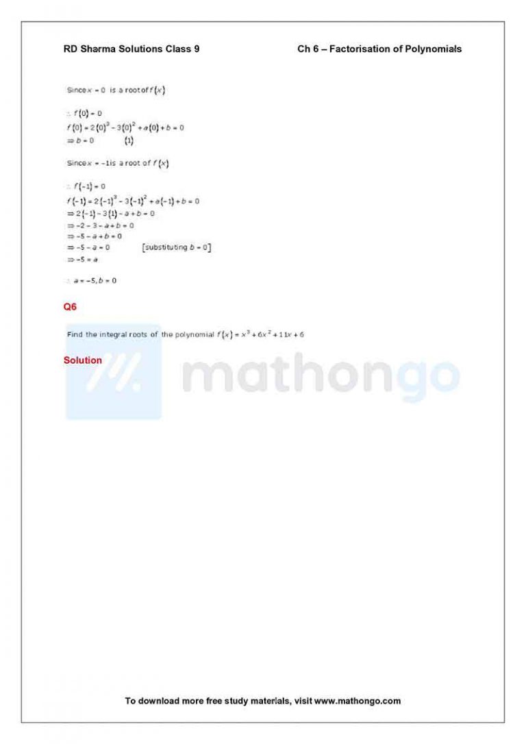 RD Sharma Class 9 Solutions Chapter 6 – Factorization of Polynomials ...
