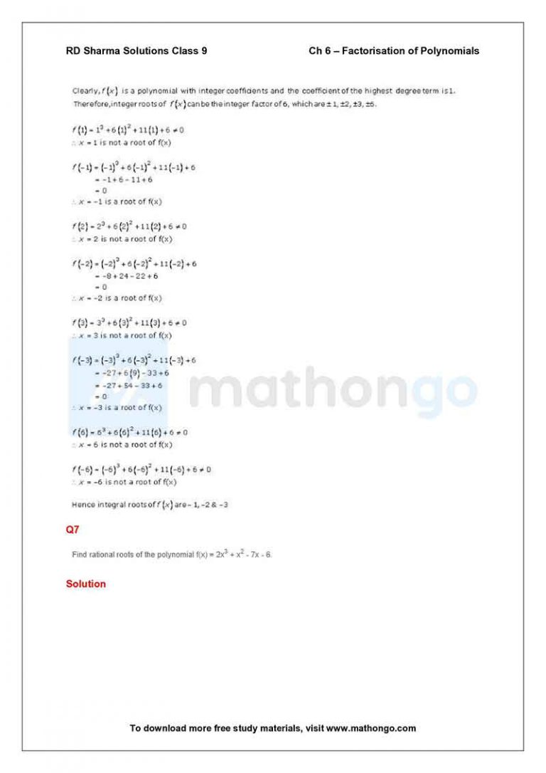RD Sharma Class 9 Solutions Chapter 6 – Factorization of Polynomials ...