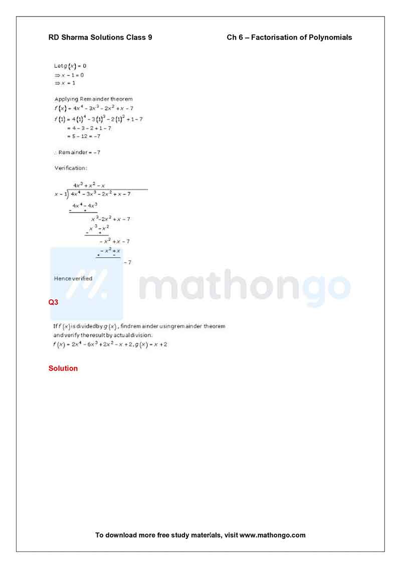 RD Sharma Class 9 Solutions Chapter 6 – Factorization of Polynomials ...