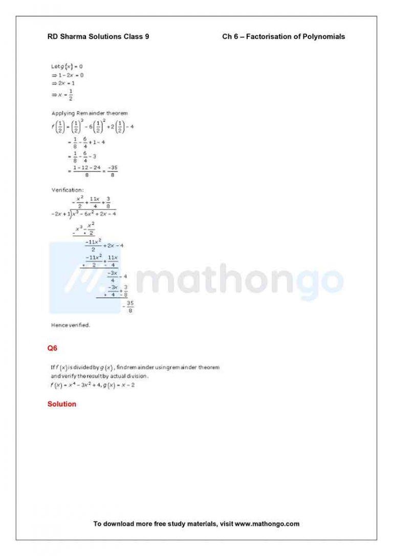 RD Sharma Class 9 Solutions Chapter 6 – Factorization of Polynomials ...