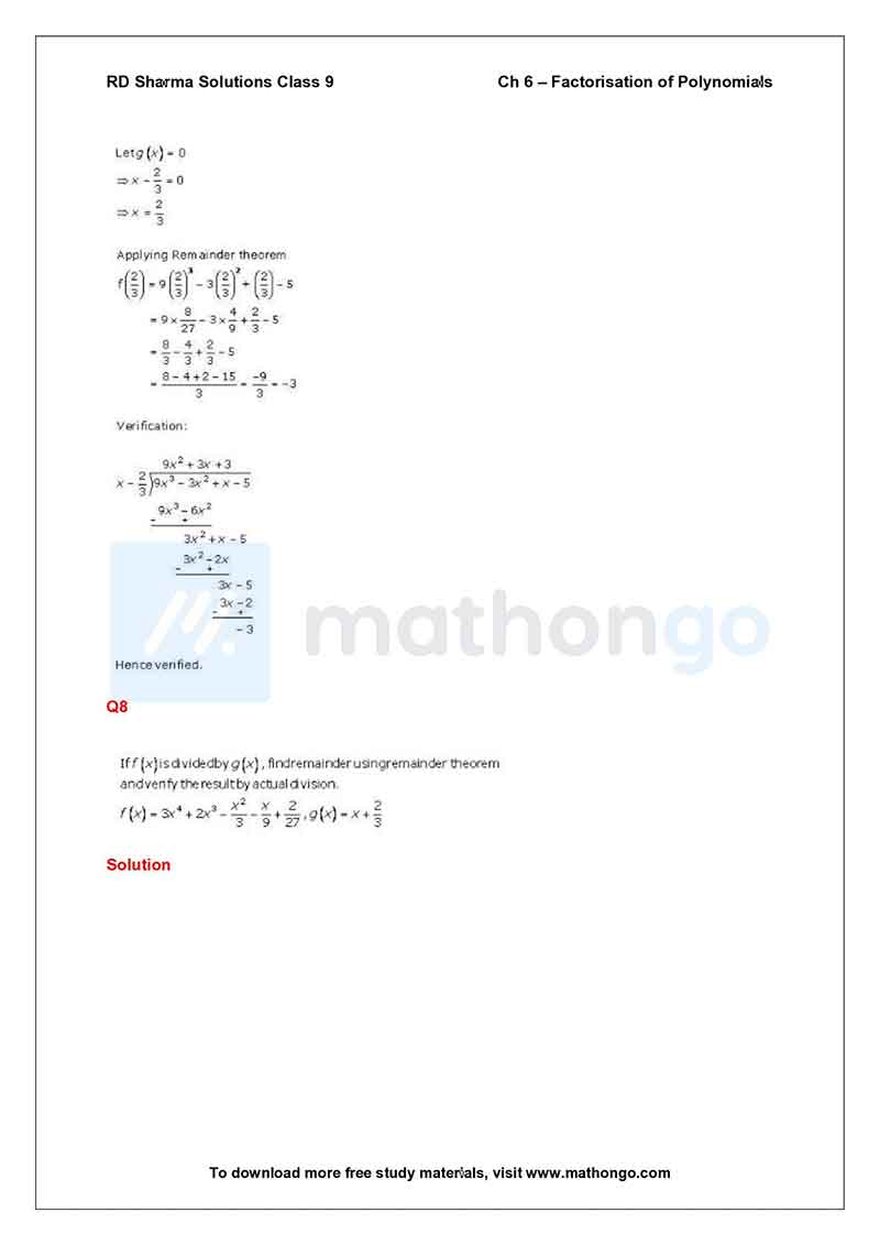 RD Sharma Class 9 Solutions Chapter 6 – Factorization of Polynomials ...