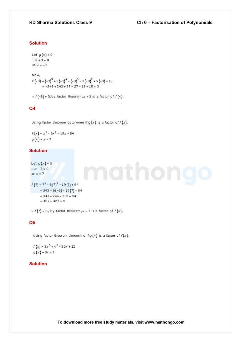 RD Sharma Class 9 Solutions Chapter 6 – Factorization of Polynomials ...