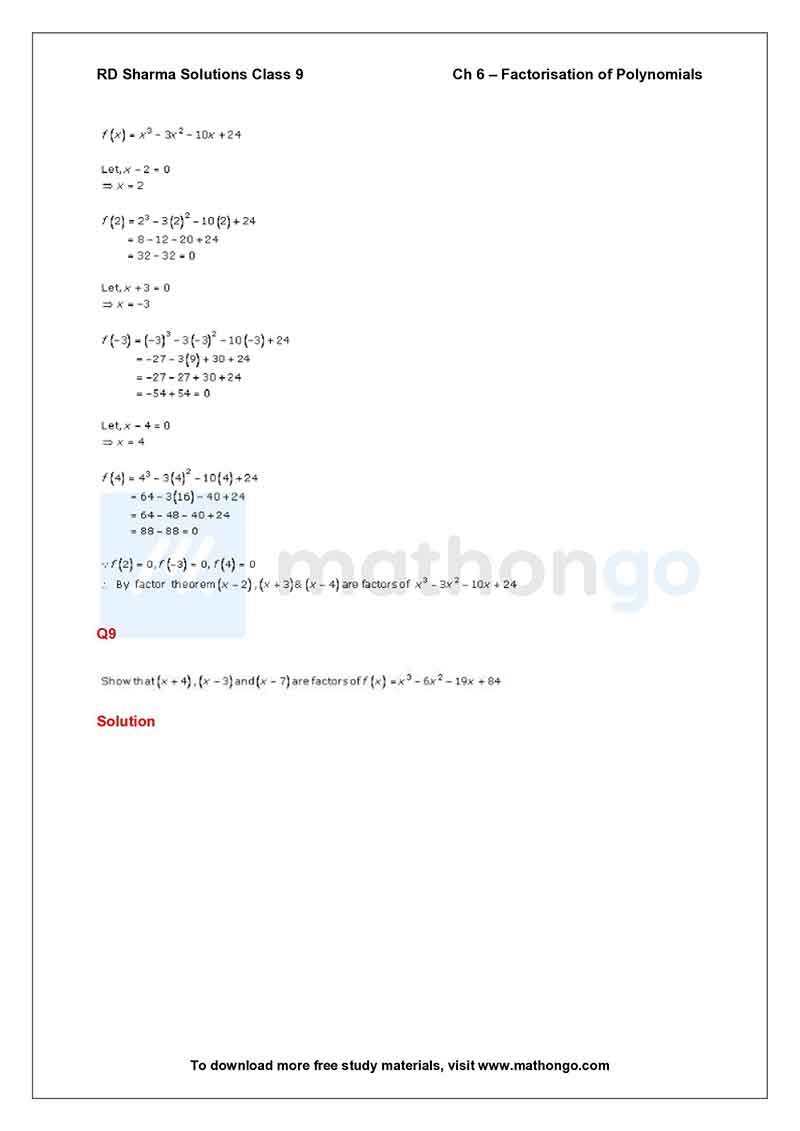 RD Sharma Class 9 Solutions Chapter 6 – Factorization of Polynomials ...