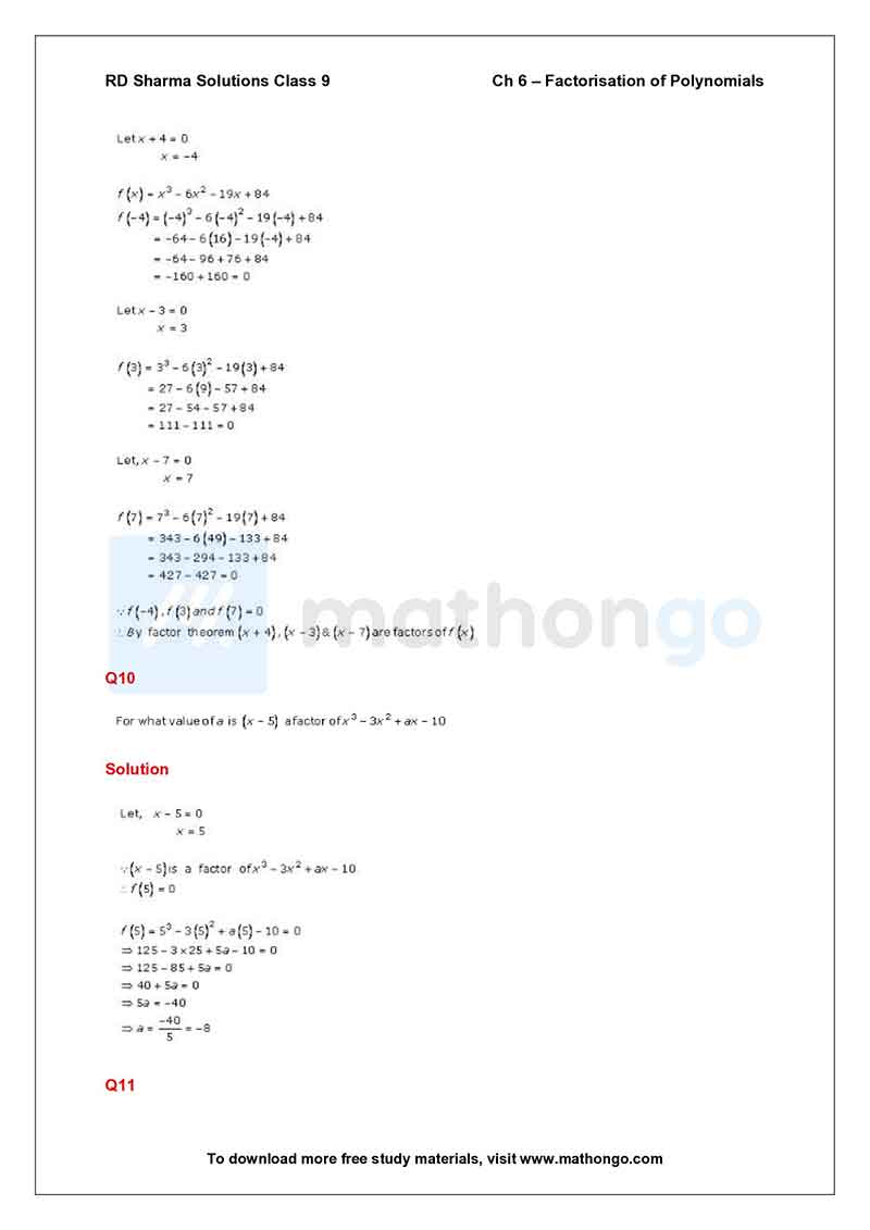 RD Sharma Class 9 Solutions Chapter 6 – Factorization of Polynomials – MathonGo
