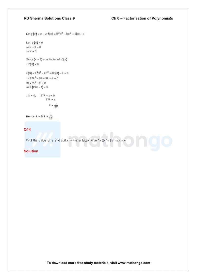 RD Sharma Class 9 Solutions Chapter 6 – Factorization of Polynomials – MathonGo