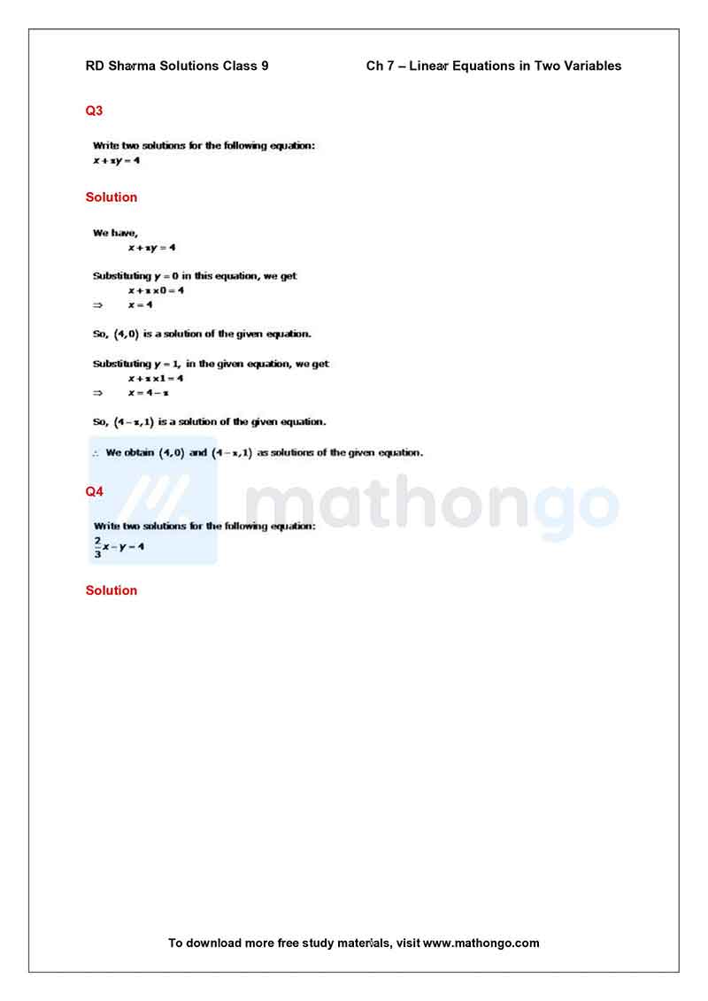 RD Sharma Class 9 Solutions Chapter 7 – Linear Equations in Two ...