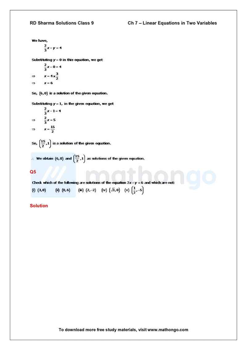 RD Sharma Class 9 Solutions Chapter 7 – Linear Equations in Two ...