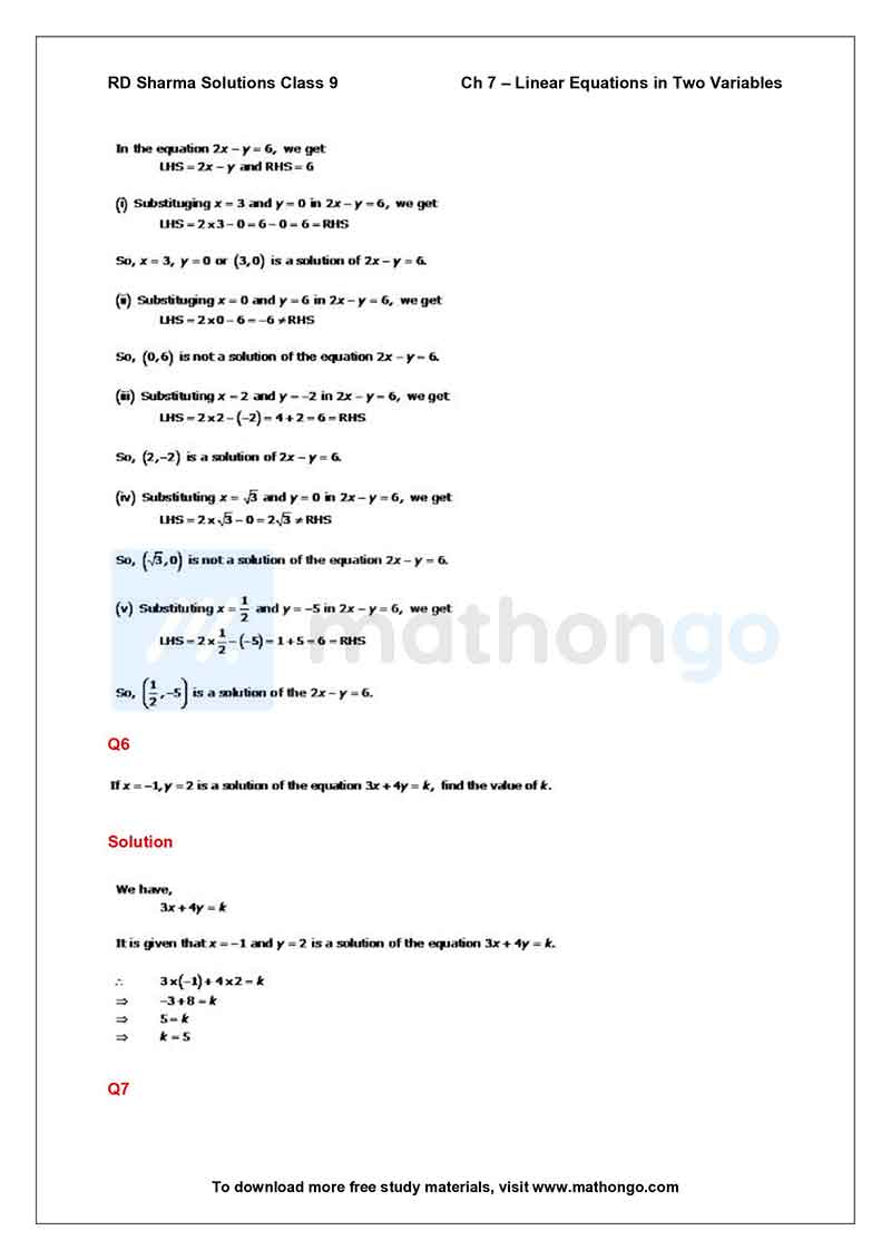 RD Sharma Class 9 Solutions Chapter 7 – Linear Equations in Two ...