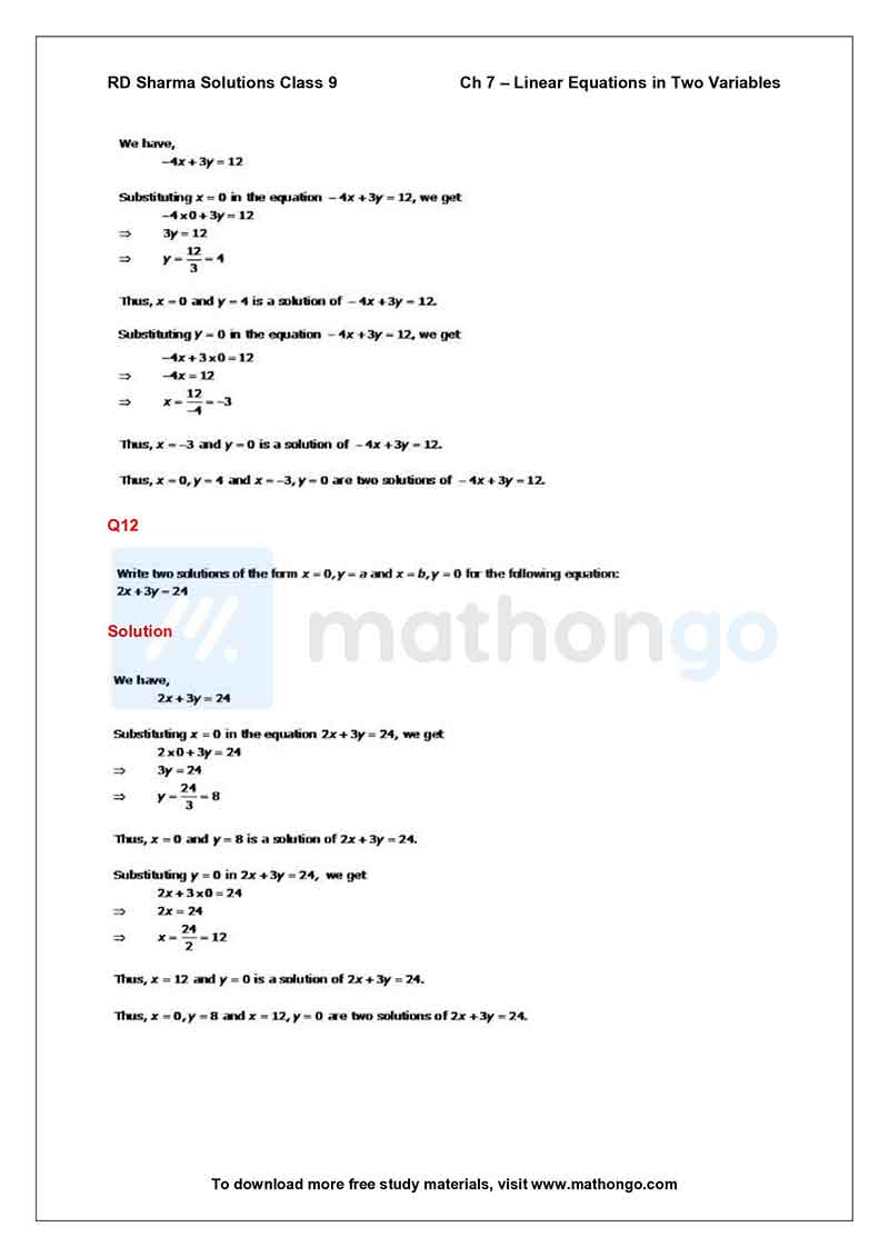 RD Sharma Class 9 Solutions Chapter 7 – Linear Equations in Two ...