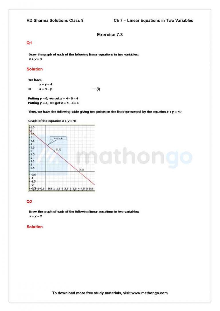 RD Sharma Class 9 Solutions Chapter 7 – Linear Equations in Two ...