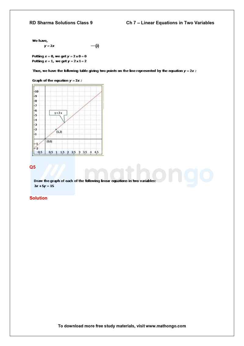 RD Sharma Class 9 Solutions Chapter 7 – Linear Equations in Two Variables – MathonGo