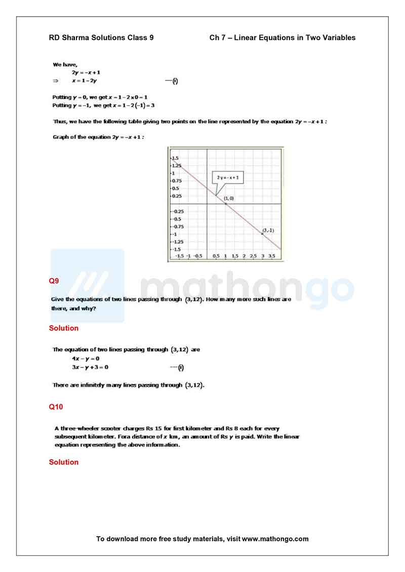RD Sharma Class 9 Solutions Chapter 7 – Linear Equations in Two ...