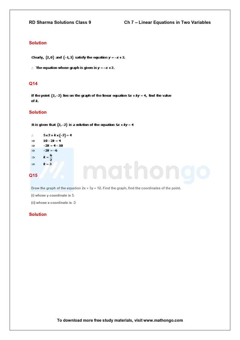 RD Sharma Class 9 Solutions Chapter 7 – Linear Equations in Two ...