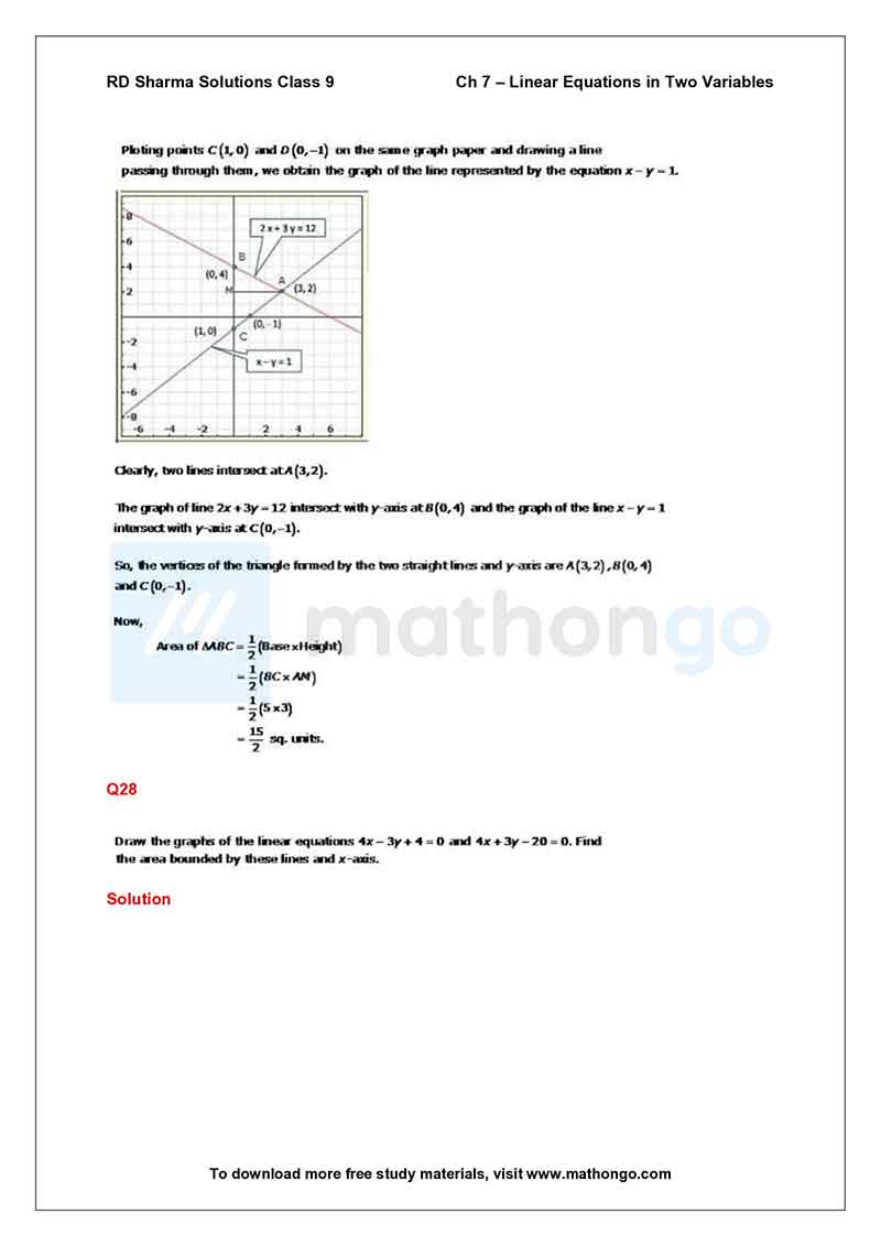 RD Sharma Class 9 Solutions Chapter 7 – Linear Equations in Two ...