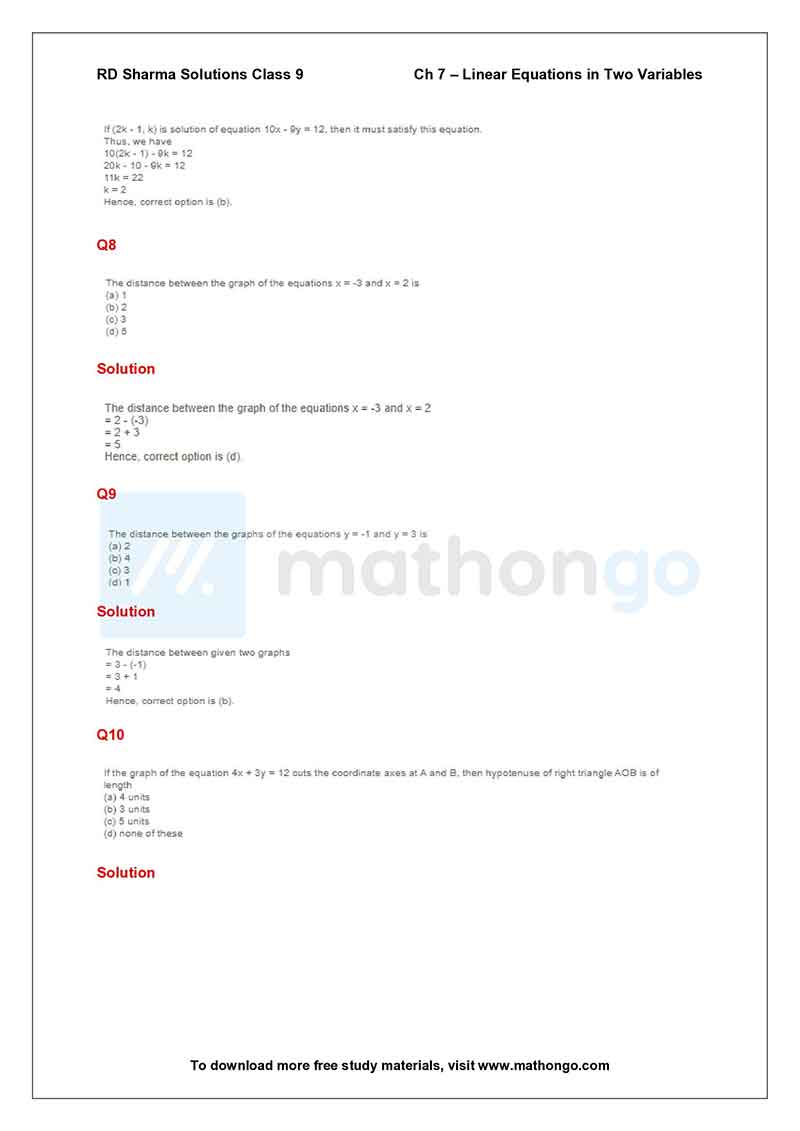 RD Sharma Class 9 Solutions Chapter 7 – Linear Equations in Two ...
