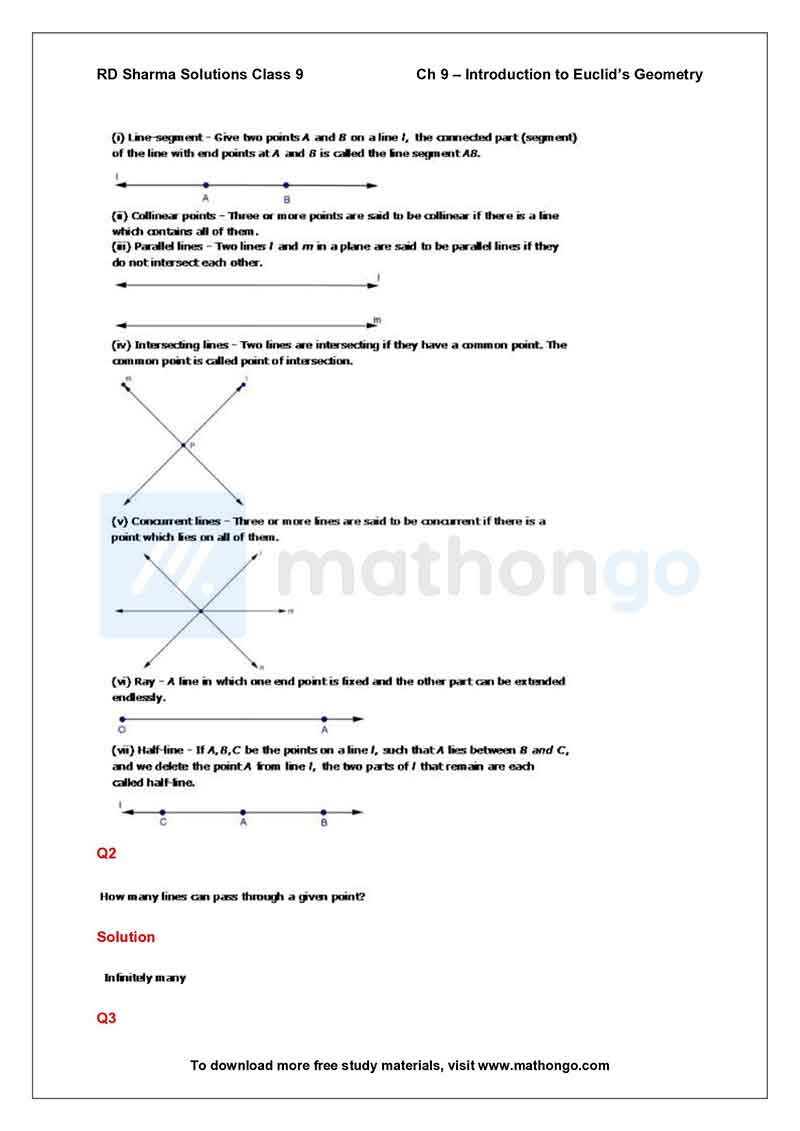 RD Sharma Class 9 Solutions Chapter 9 – Introduction to Euclid’s Geometry – MathonGo