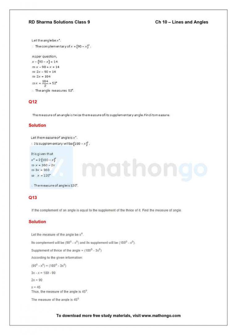 RD Sharma Class 9 Solutions Chapter 10 – Lines and Angles – MathonGo