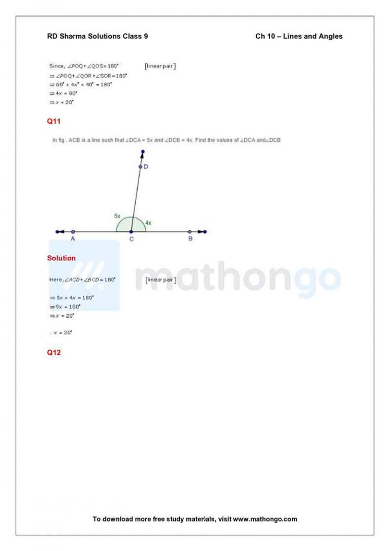 RD Sharma Class 9 Solutions Chapter 10 – Lines and Angles – MathonGo