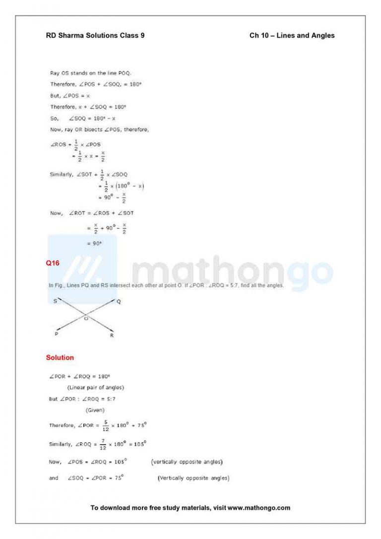 RD Sharma Class 9 Solutions Chapter 10 – Lines and Angles – MathonGo